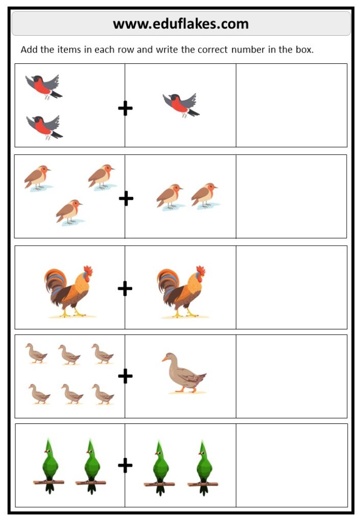 Free Kindergarten Addition worksheets in PDF format