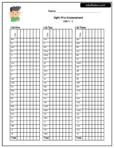 Sight Word Assessment Template - Eduflakes