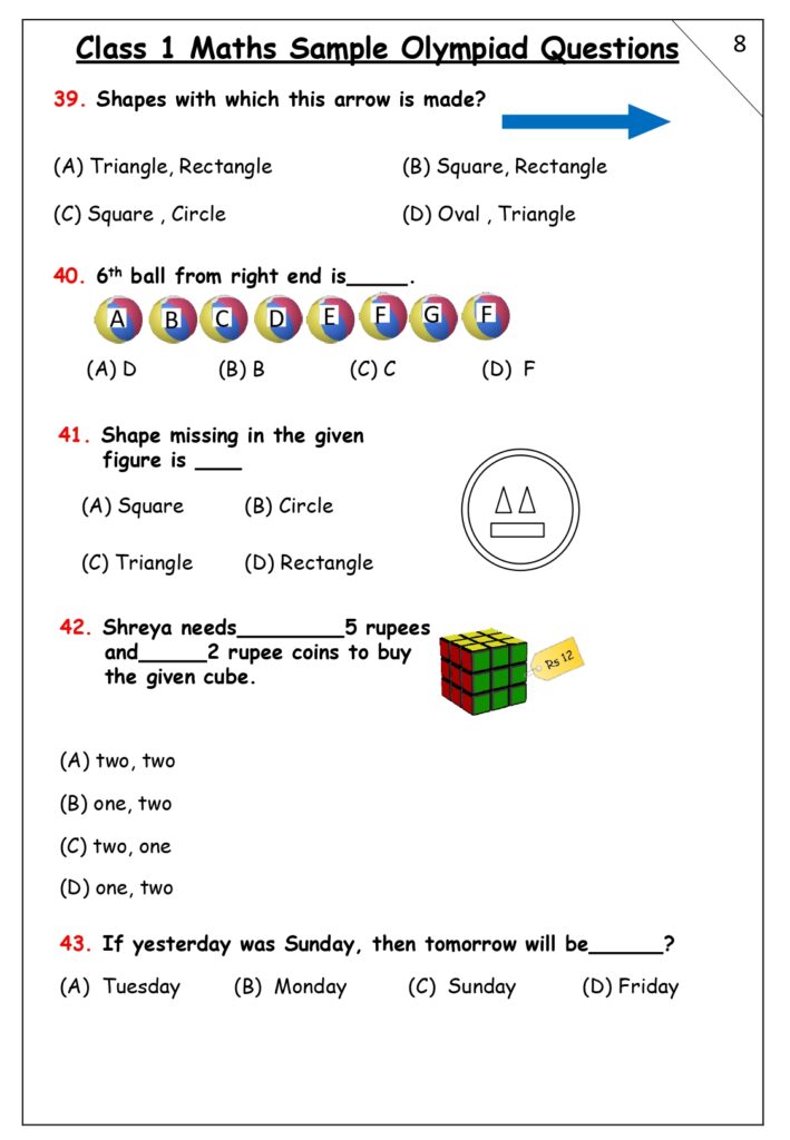 Grade 1 1st Standard Math Olympiad Question Paper - Eduflakes