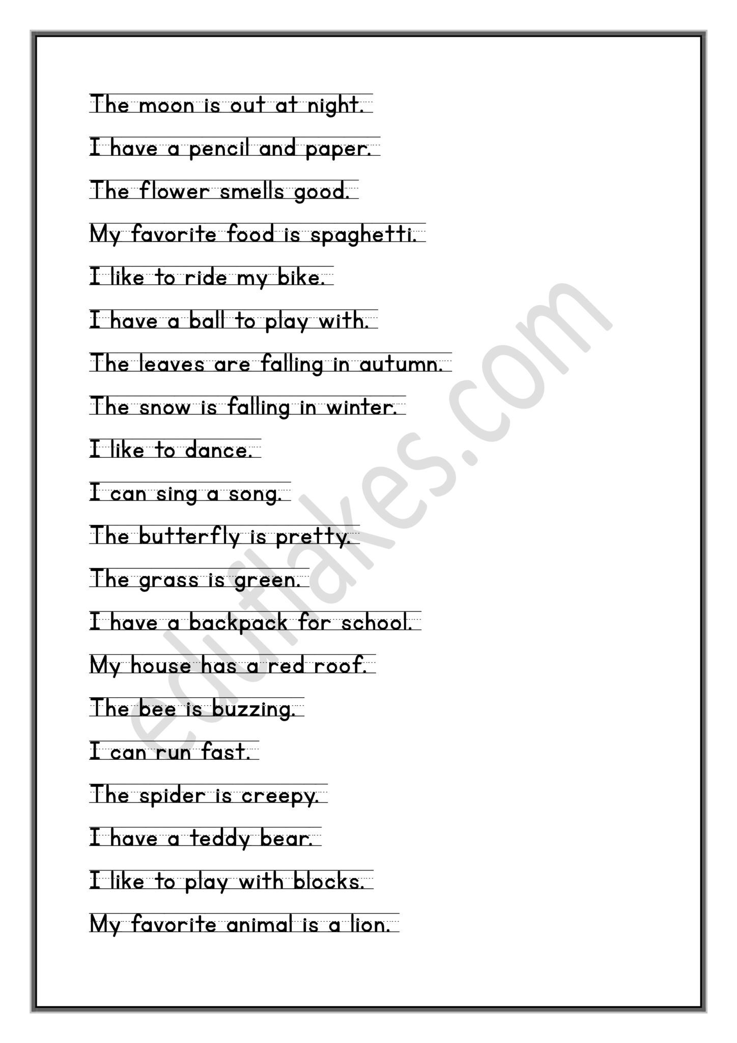 Simple Sentences Reading Worksheets For Kindergarten - Eduflakes