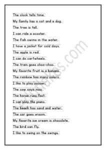 Simple Sentences Reading Worksheets For Kindergarten - Eduflakes