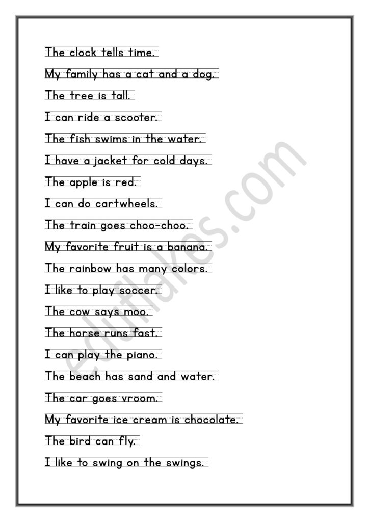 Simple Sentences Reading Worksheets For Kindergarten - Eduflakes