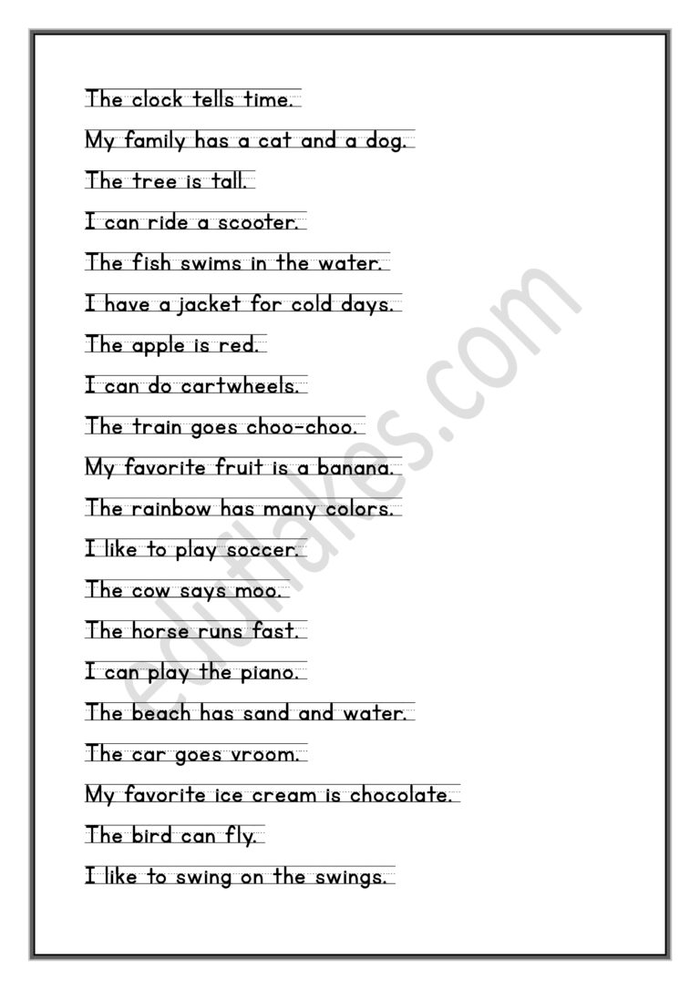 Simple Sentences Reading Worksheets For Kindergarten - Eduflakes