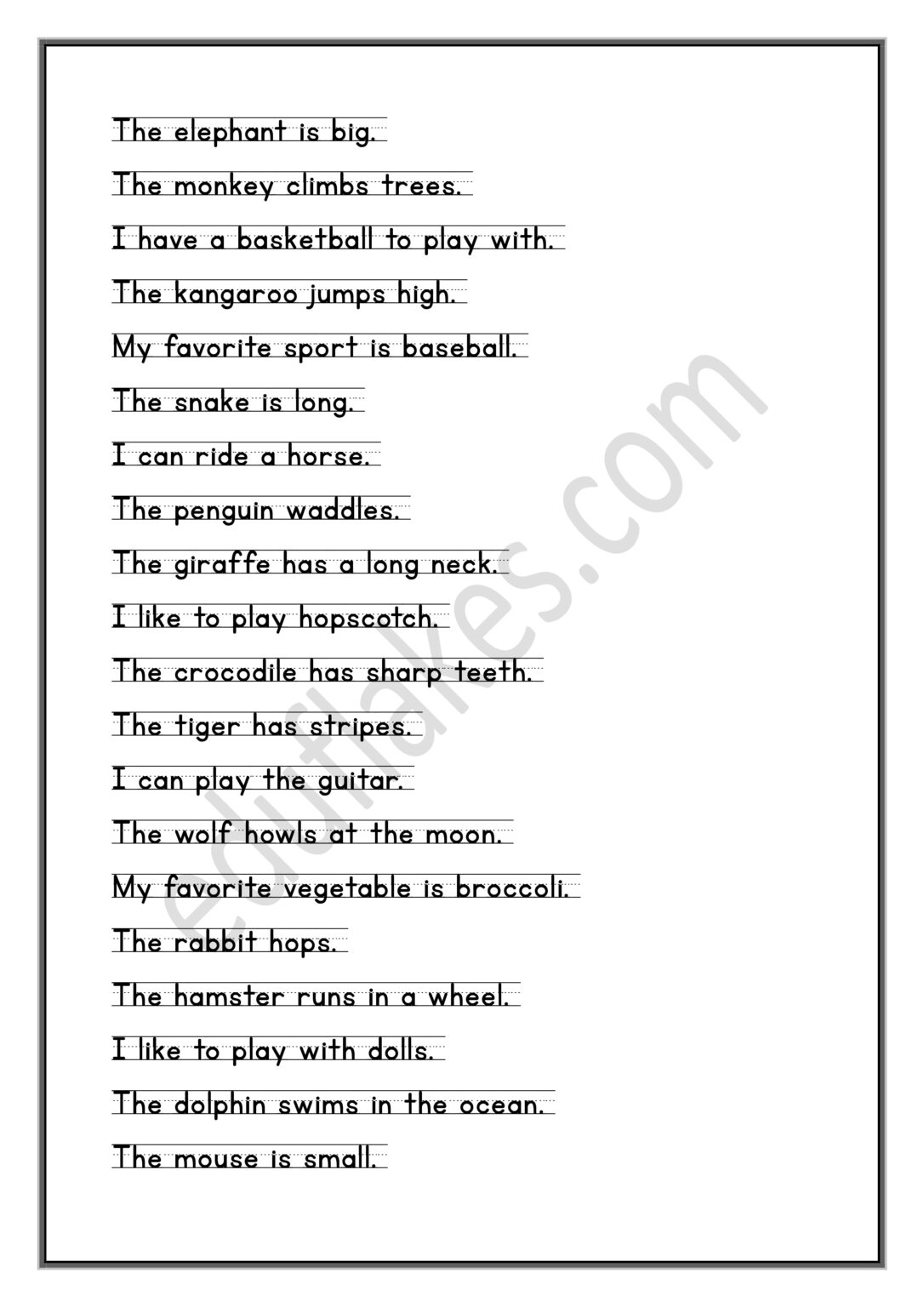 Simple Sentences Reading Worksheets For Kindergarten - Eduflakes