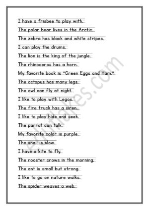 Simple sentences reading worksheets for kindergarten - eduflakes