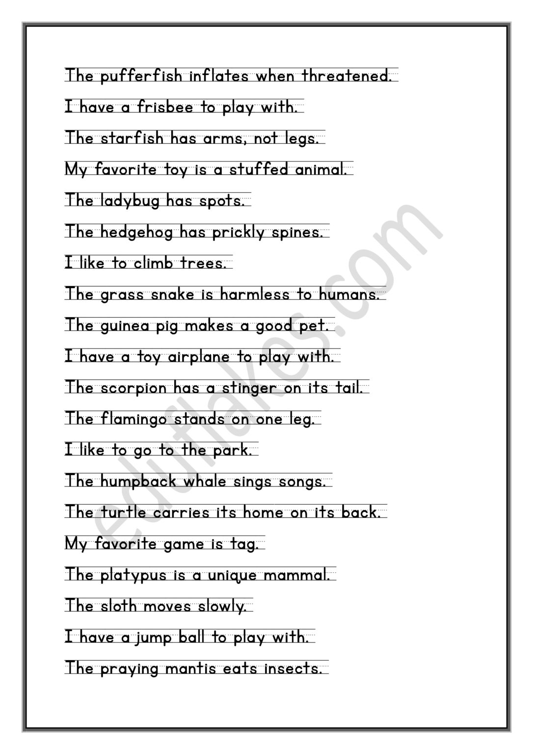 Simple Sentences Reading Worksheets For Kindergarten - Eduflakes