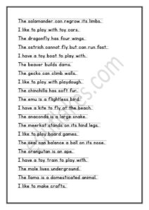 Simple Sentences Reading Worksheets For Kindergarten - Eduflakes