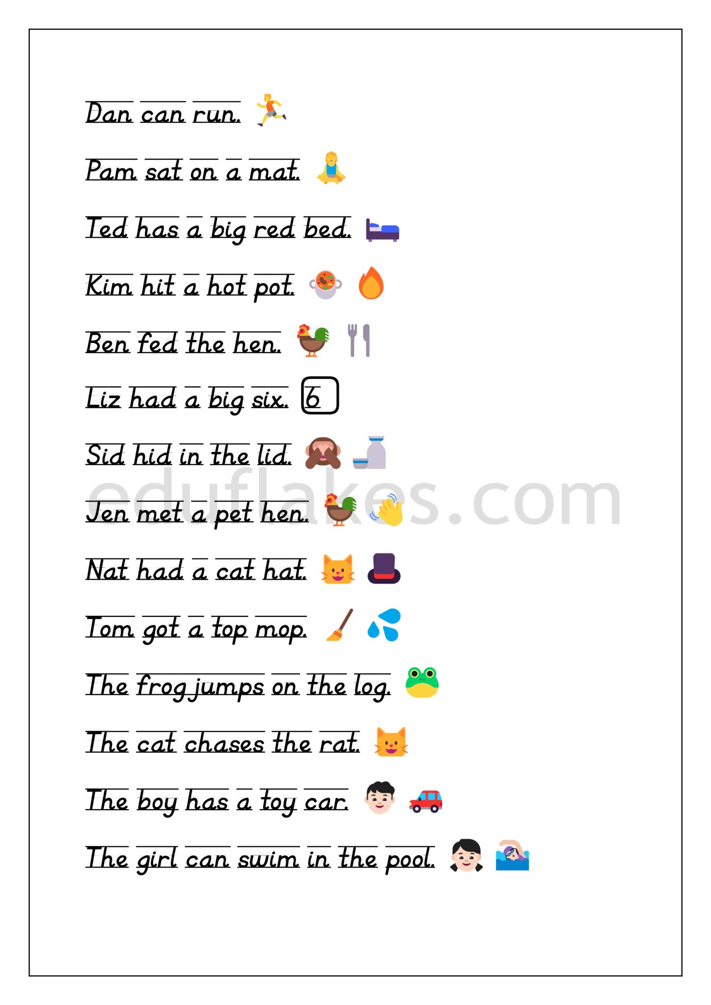 CVC Sentences Worksheets For Kindergarten Reading Free Pdf - Eduflakes