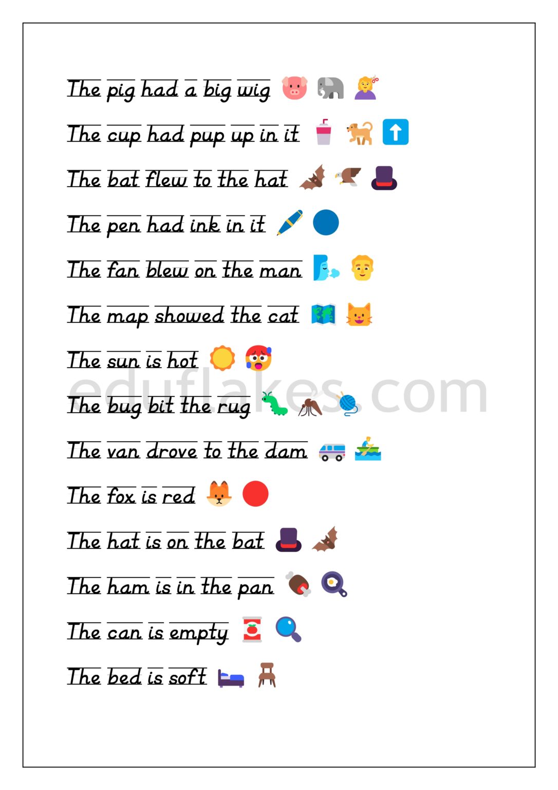 CVC Sentences Worksheets For Kindergarten Reading Free Pdf - Eduflakes