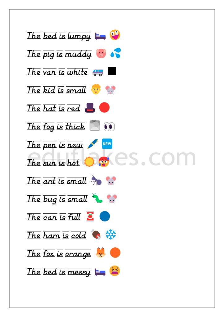 CVC Sentences Worksheets For Kindergarten Reading Free Pdf - Eduflakes