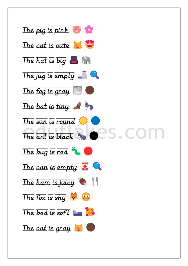 CVC Sentences Worksheets For Kindergarten Reading Free Pdf - Eduflakes