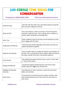 100 Kindergarten Circle Time Ideas Free PDF - Eduflakes