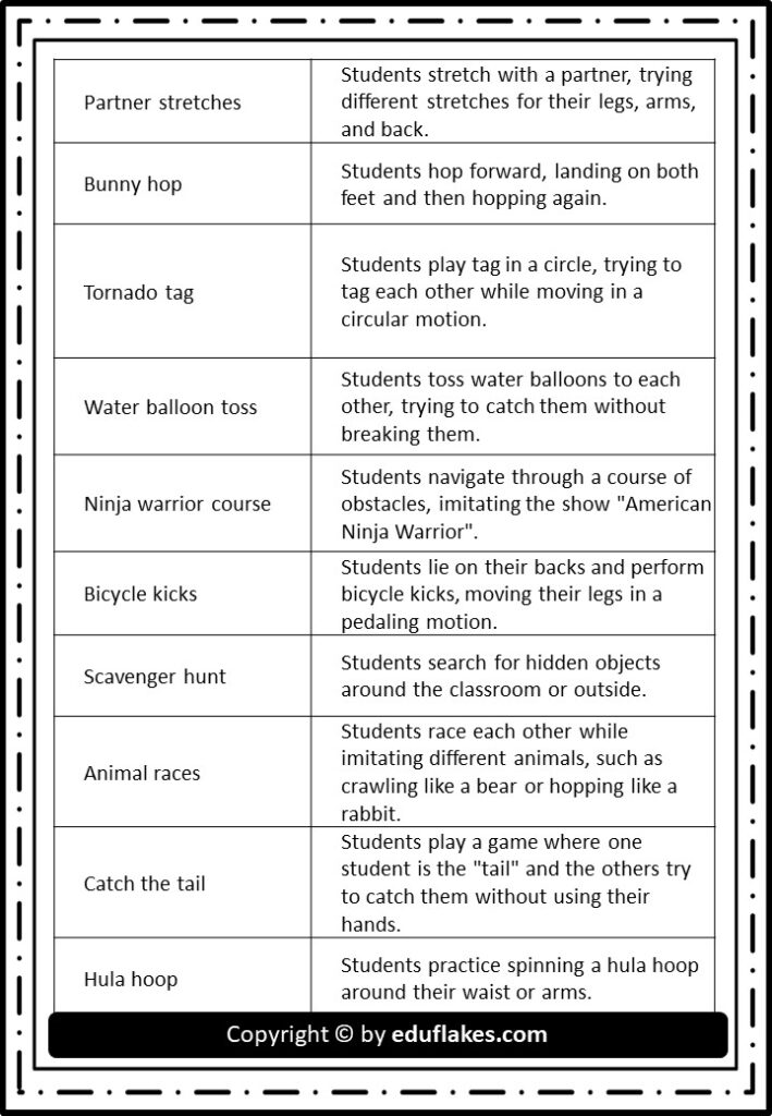 Kindergarten Gross Motor Activities Free Pdf - Eduflakes