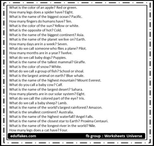 General Knowledge Questions And Answers For Grade 1 And Grade 2 Free ...
