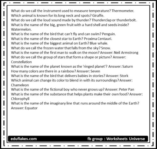 General Knowledge Questions And Answers For Grade 1 And Grade 2 Free ...