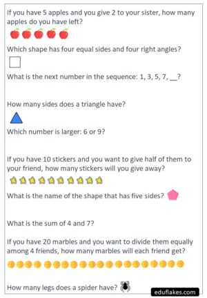 Math Olympiad Sample Questions Grade 1 - Eduflakes
