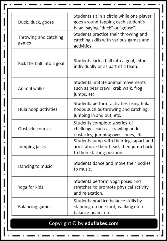Kindergarten Gross Motor Activities Free Pdf - Eduflakes