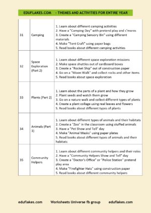 Themes and Activities for entire year Kindergarten free planner - eduflakes