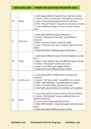 Themes and Activities for entire year Kindergarten free planner - eduflakes