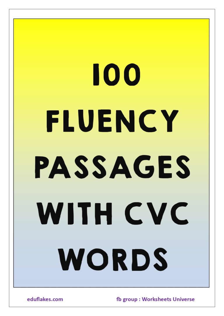 Kindergarten Fluency Passages Free PDF With CVC Words - Eduflakes