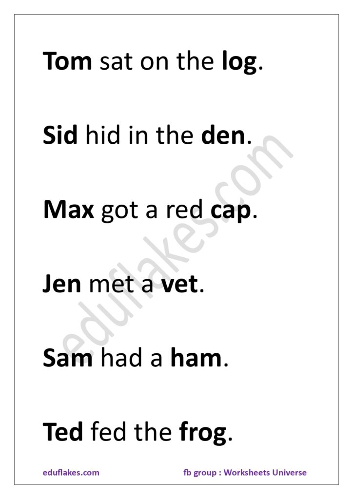 Kindergarten Fluency Passages Free PDF With CVC Words - Eduflakes