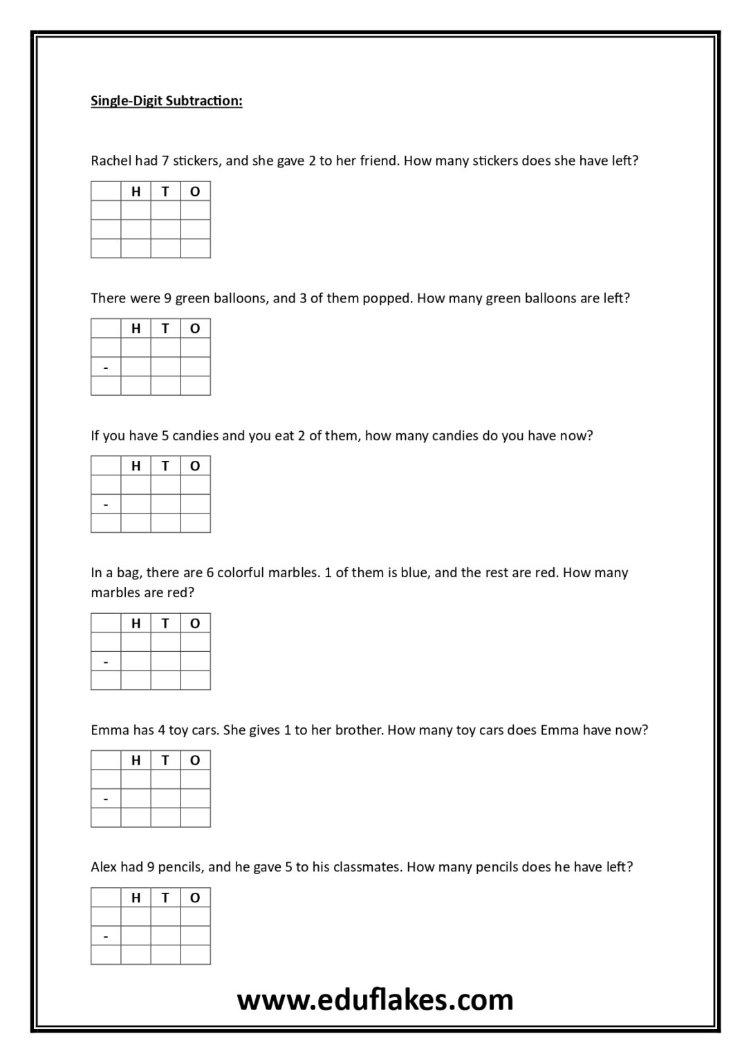 Grade 2 Subtraction Word Problems Free Download - Eduflakes