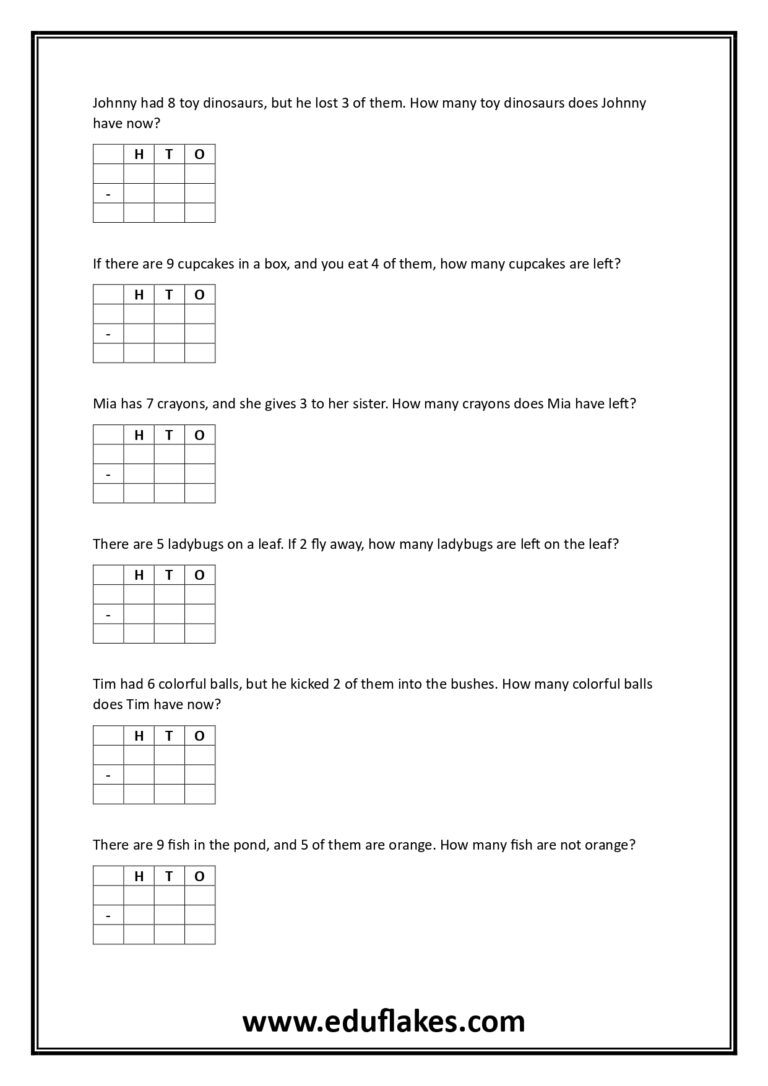 Grade 2 Subtraction Word Problems Free Download - Eduflakes