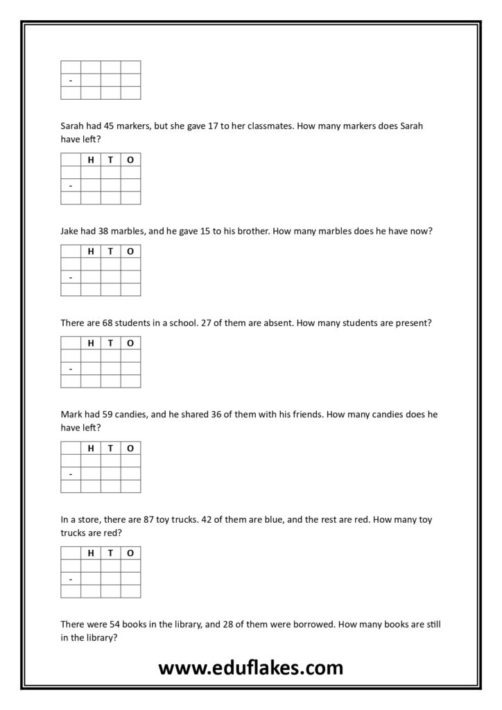 Grade 2 Subtraction Word Problems Free Download - Eduflakes