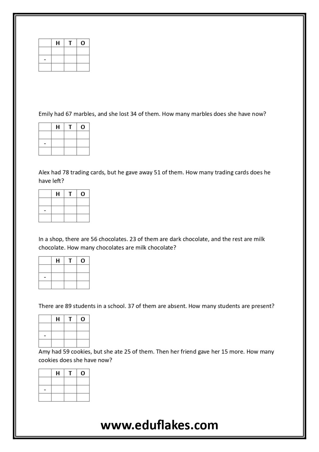 Grade 2 Subtraction Word Problems Free Download - Eduflakes