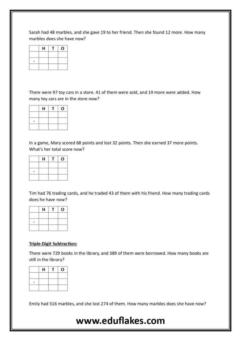 Grade 2 Subtraction Word Problems Free Download - Eduflakes