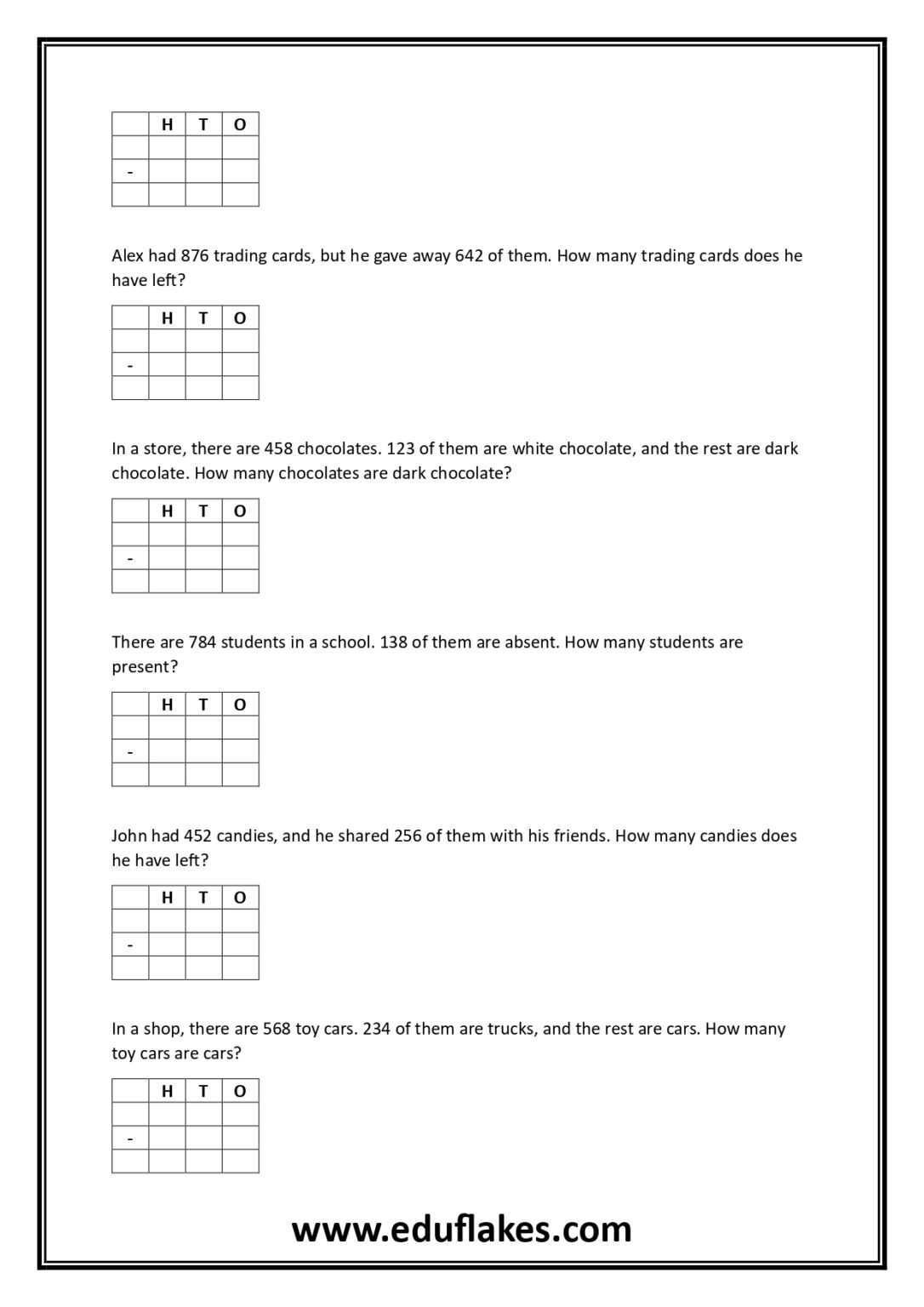 Grade 2 Subtraction Word Problems Free Download - Eduflakes
