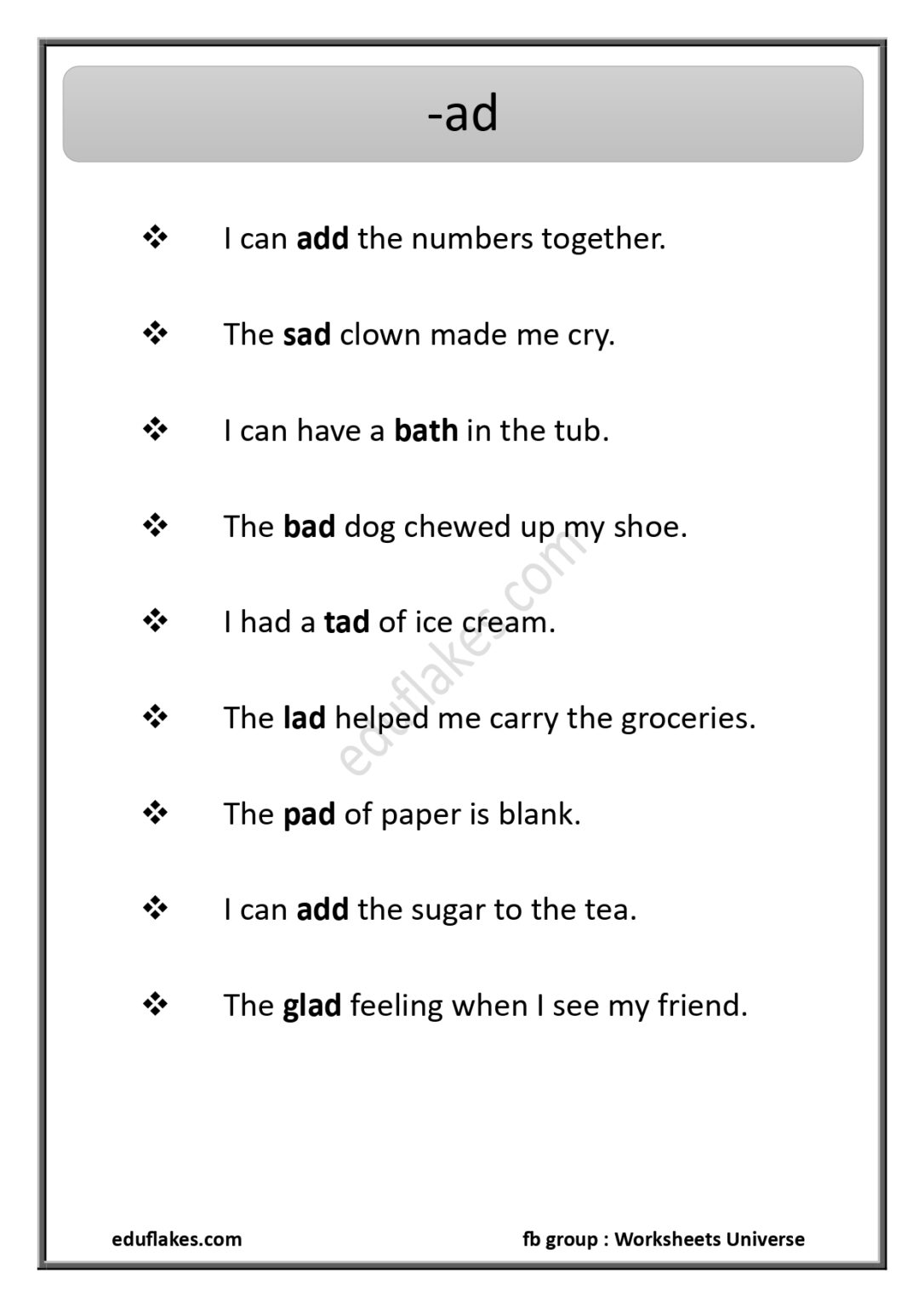 Word Family Printables Free PDF - Eduflakes