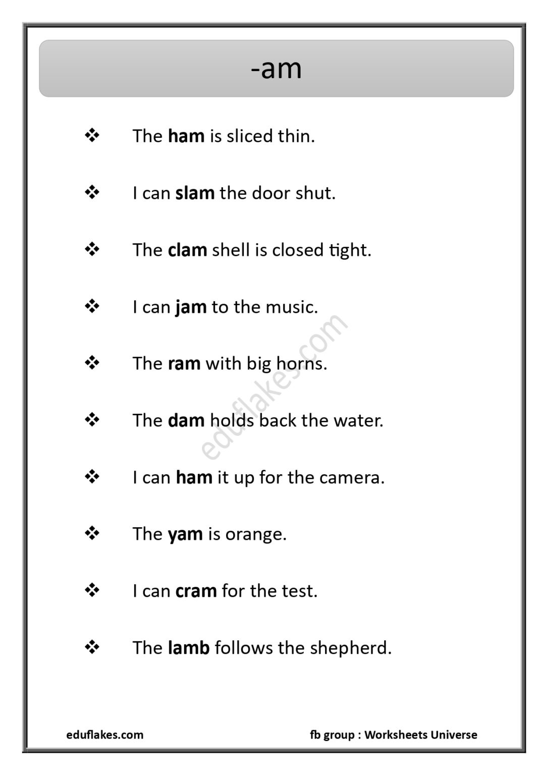 Word Family Printables Free PDF - Eduflakes