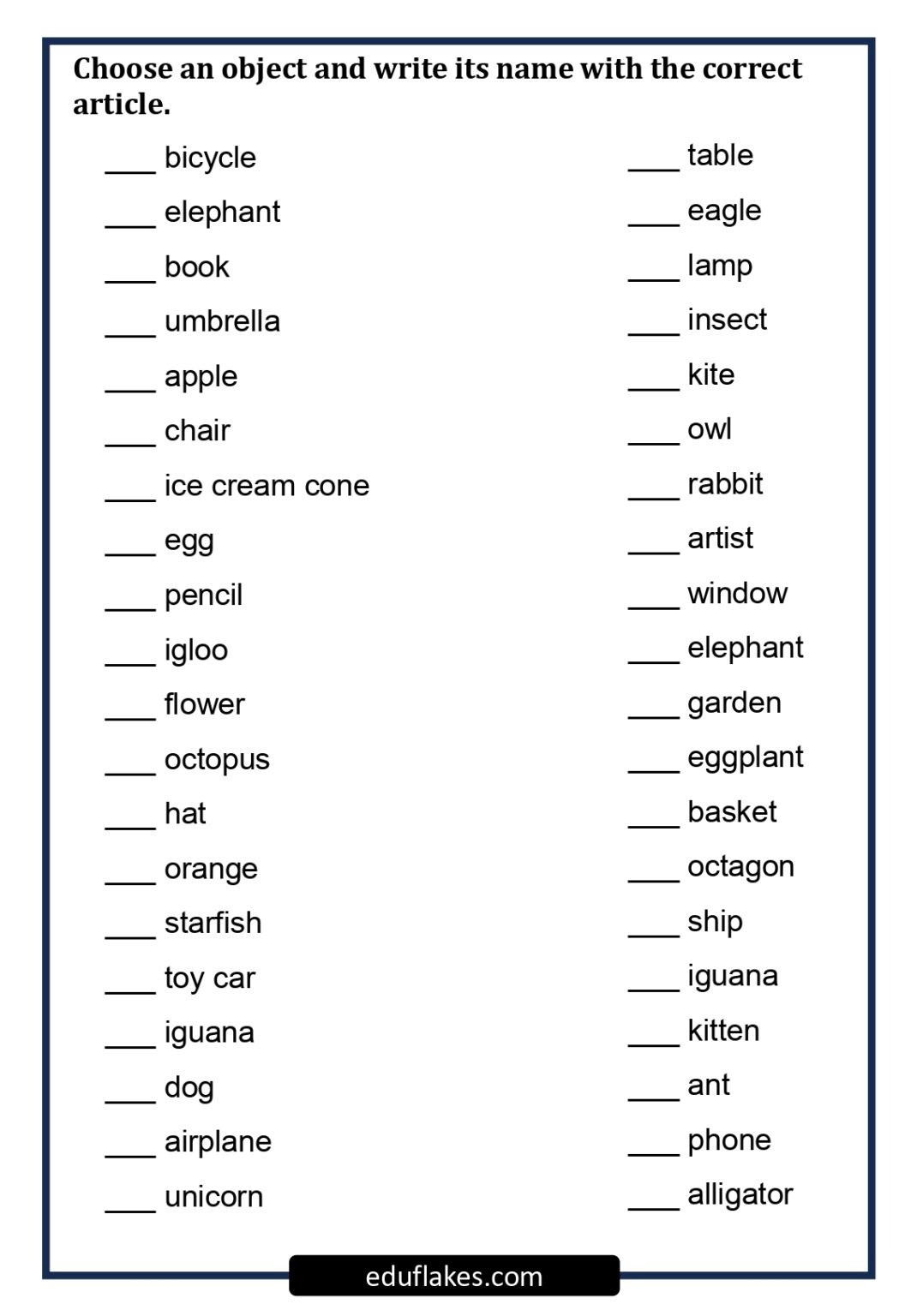 A An The Articles Worksheets - Eduflakes