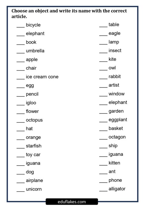 A An The Articles Worksheets - Eduflakes