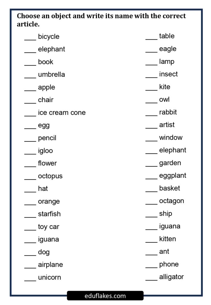 A An The Articles Worksheets - Eduflakes