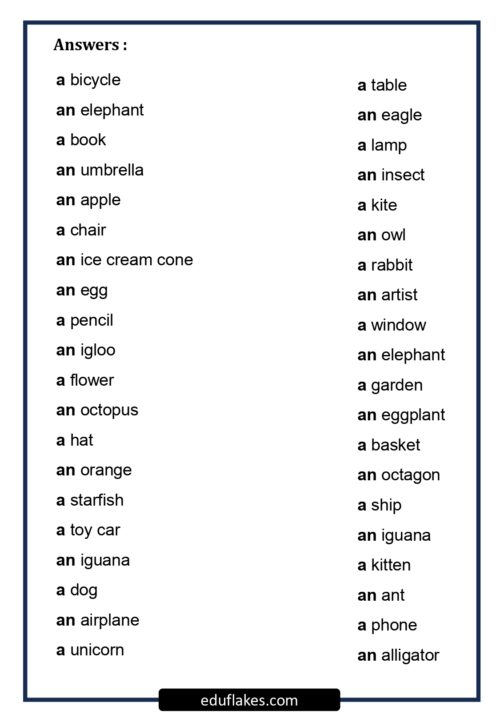 A An The Articles Worksheets - Eduflakes