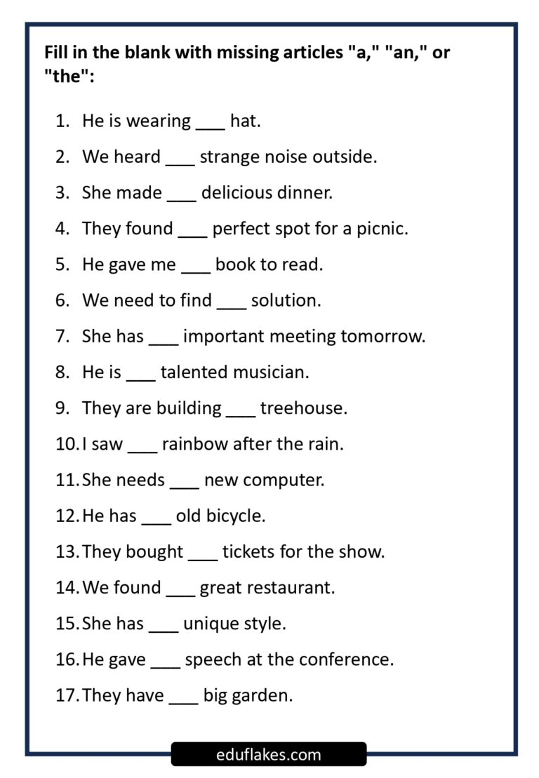 A An The Articles Worksheets - Eduflakes