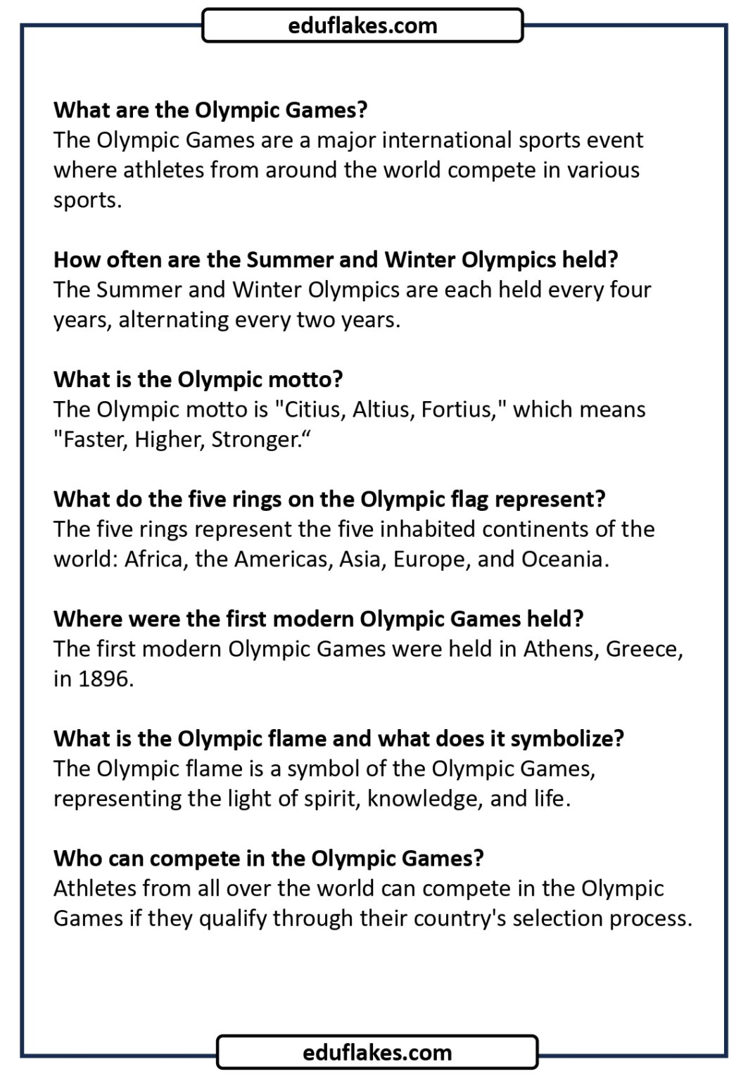 Olympics Worksheets And Printables Free PDF - Eduflakes