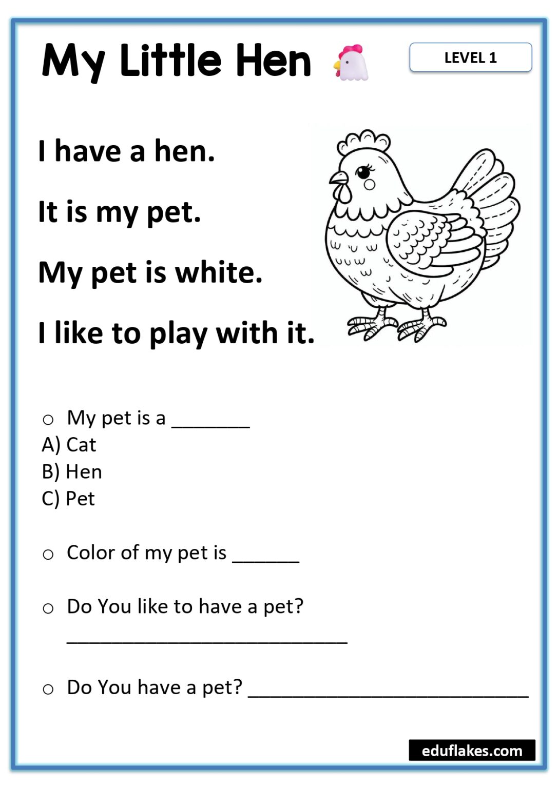 Kindergarten English Comprehension - Eduflakes