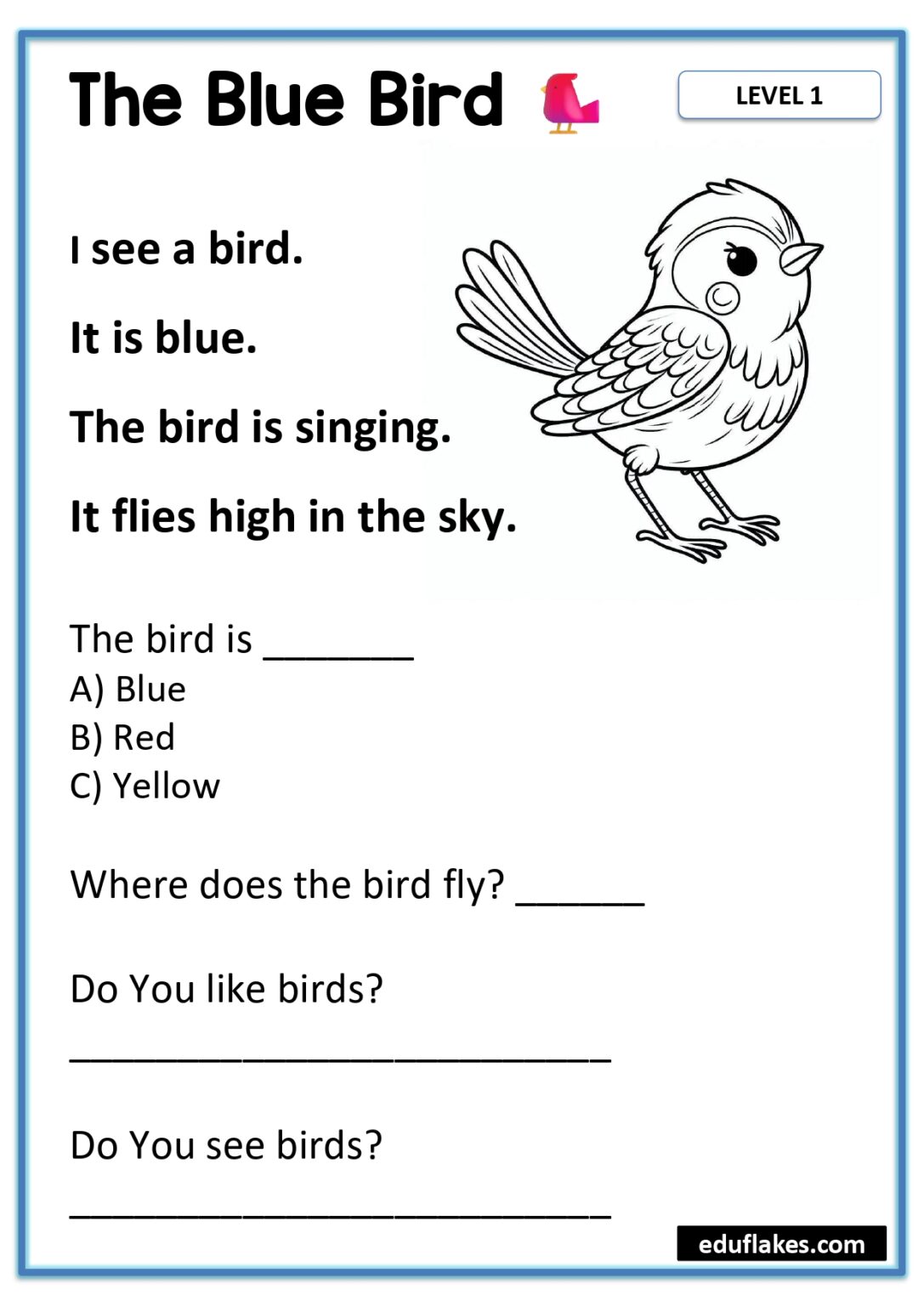 Kindergarten English Comprehension - Eduflakes