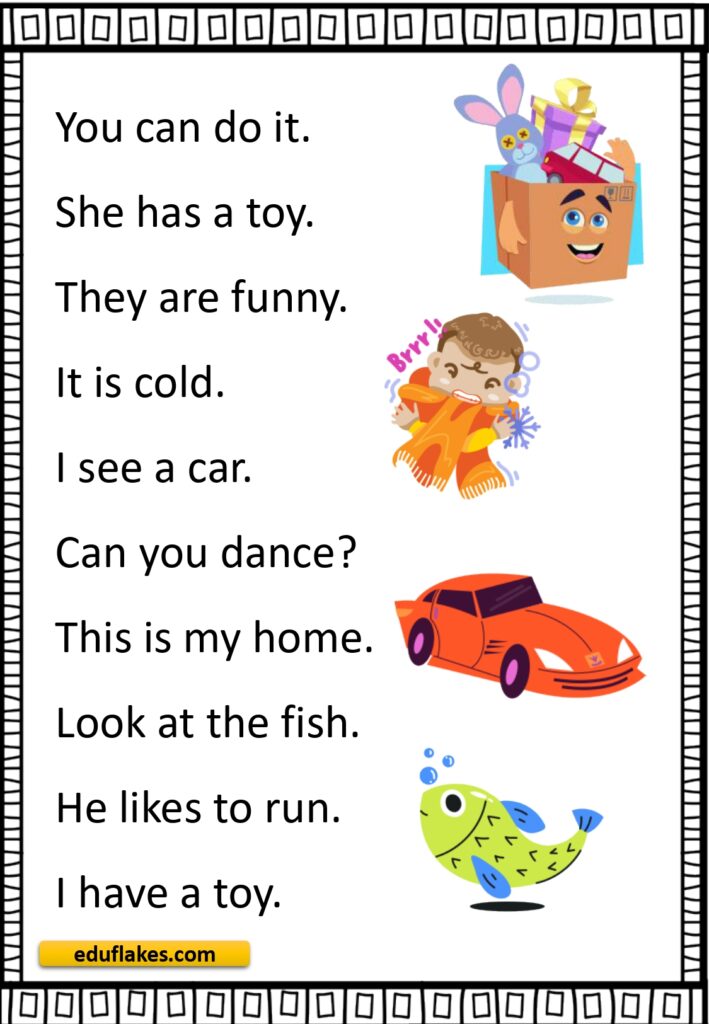 Kindergarten Sight Words Sentences Free PDF - Eduflakes