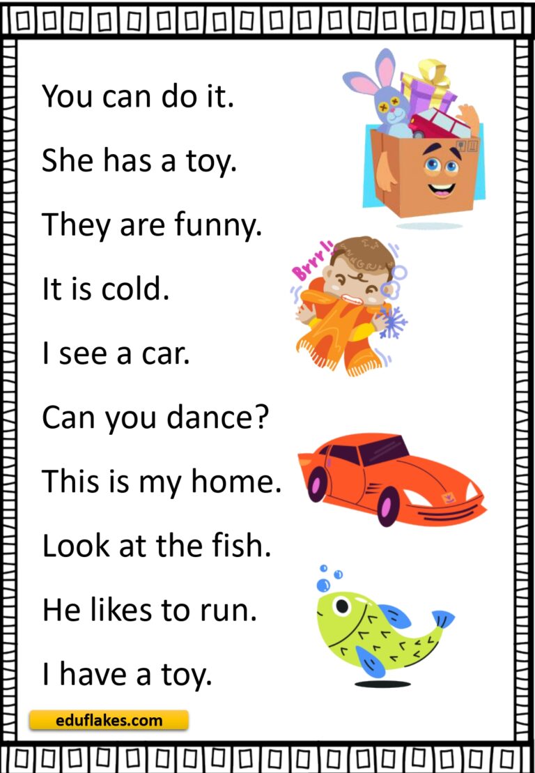 Kindergarten Sight Words Sentences Free PDF - Eduflakes
