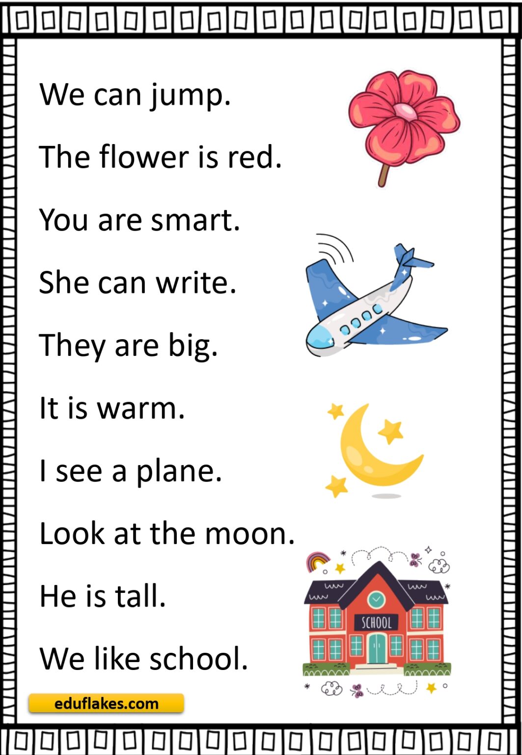 Kindergarten Sight Words Sentences Free PDF - Eduflakes