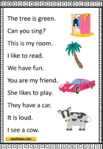 Kindergarten Sight Words Sentences Free PDF - Eduflakes