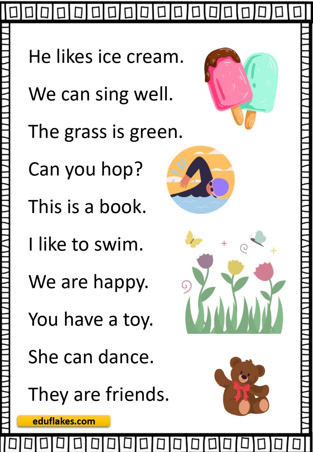 Kindergarten Sight Words Sentences Free PDF - Eduflakes