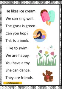Kindergarten Sight Words Sentences Free PDF - Eduflakes