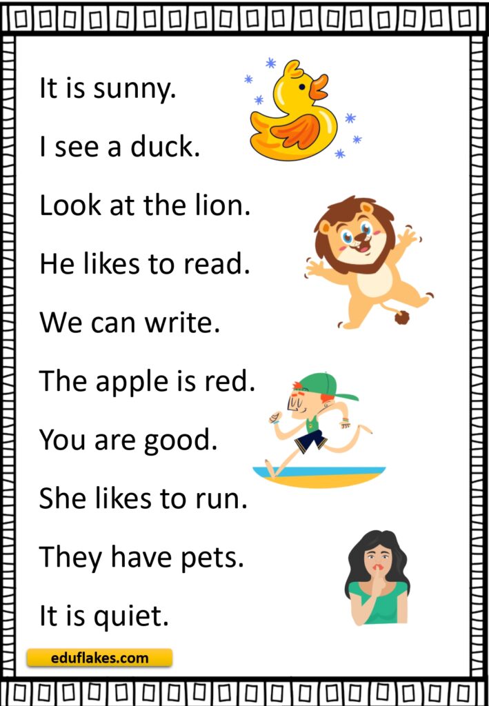 Kindergarten Sight Words Sentences Free PDF - Eduflakes