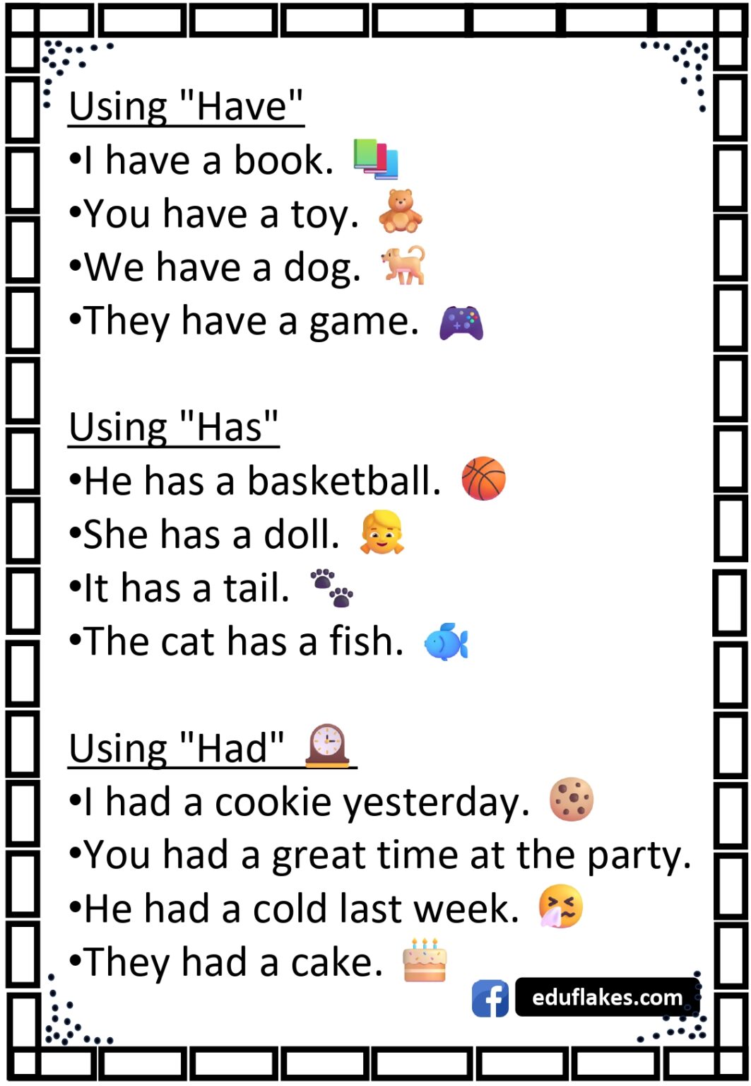 Grade 2 English Grammar Has Have Had Free Printable - Eduflakes
