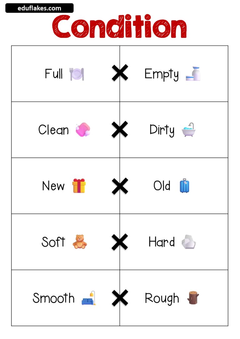 50 Easy Opposite Words For Kids Free PDF - Eduflakes